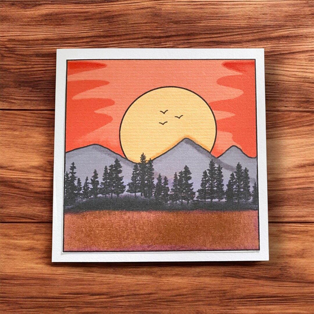 Hand Drawn Blank Greetings Card - Mountains - Sunset - Cards for Her ...