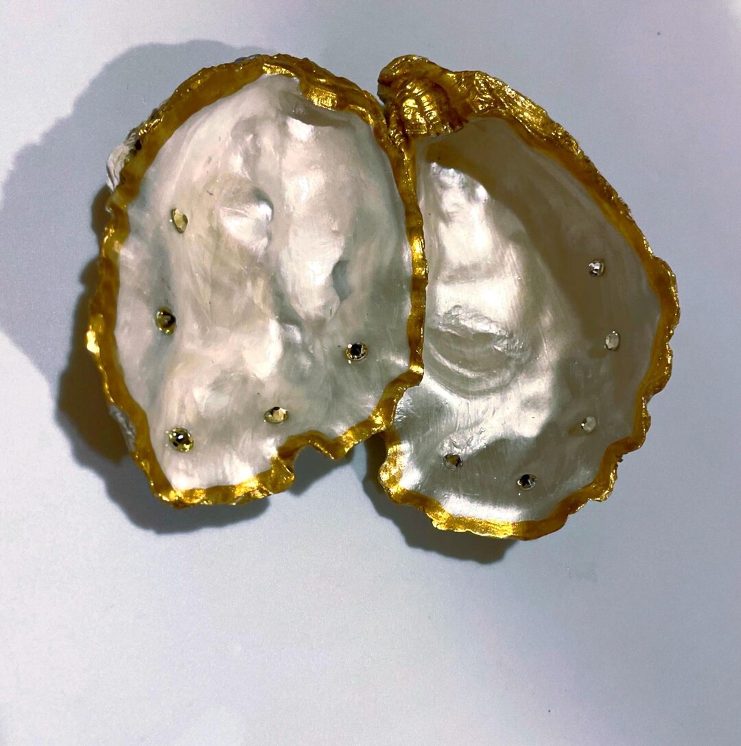 Ivory Glossed Pearly Oyster Shells, Decorated With 3-D Gem Stones ...
