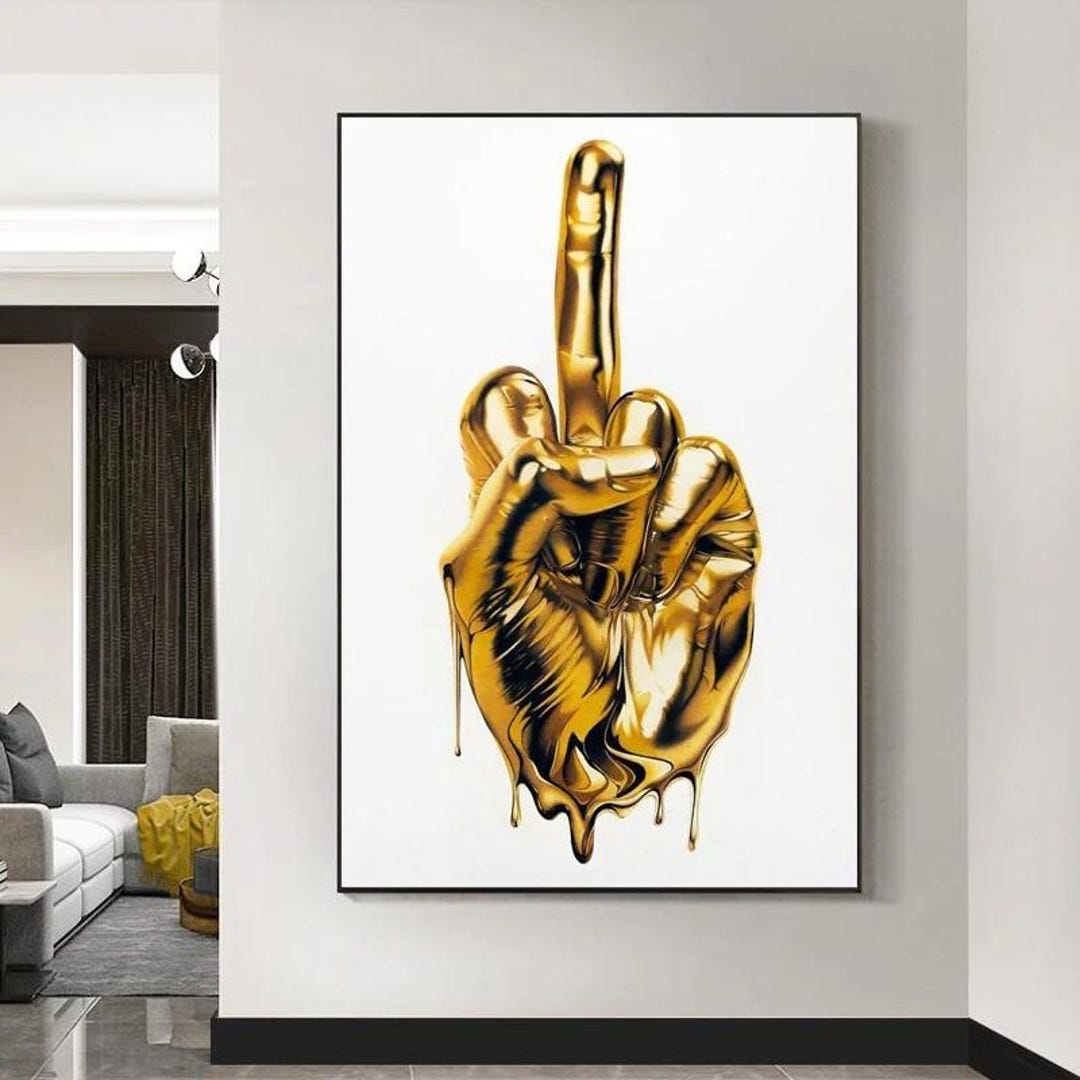 Golden Middle Finger Gesture Art Canvas Painting on the Wall Nordic ...