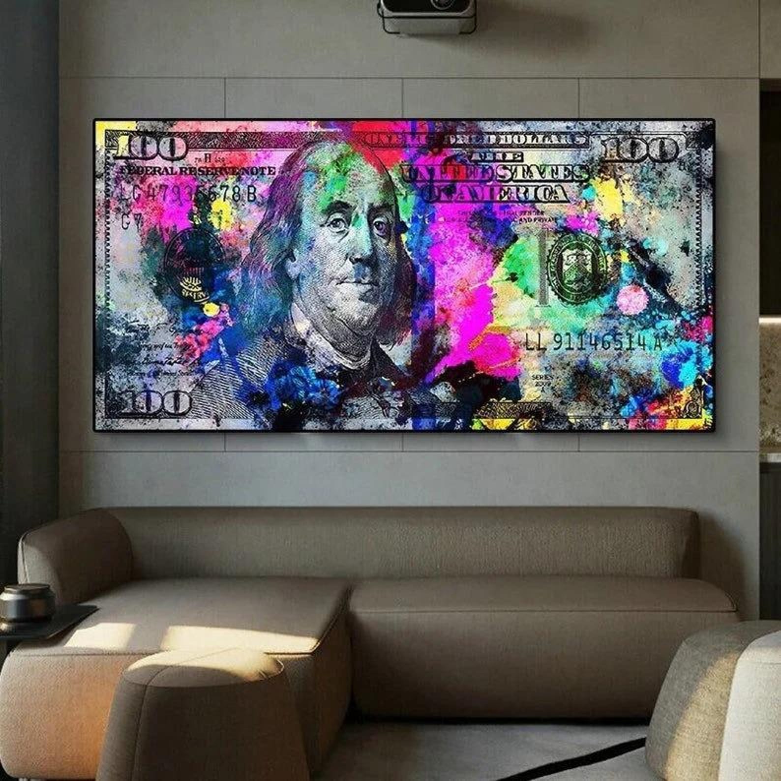 100 Dollar Bill Colorful Canvas Painting Wall Art Home Decor Print ...