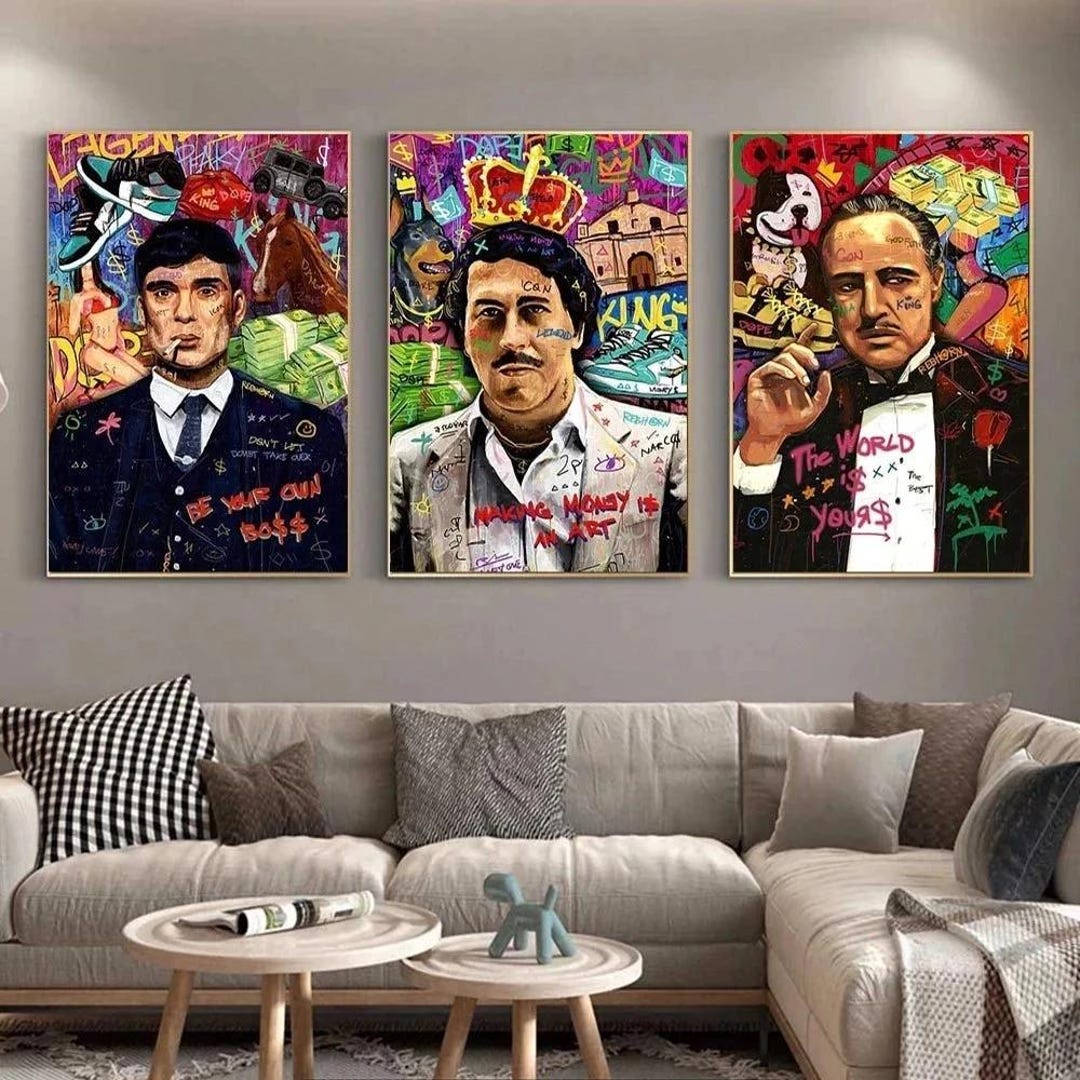 Thomas Shelby X Pablo Escobar X Godfather Canvas Painting Graffiti Wall ...