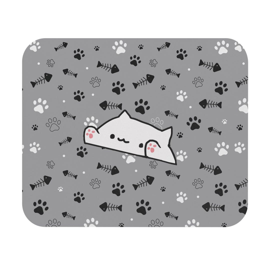 Cute Cat Mouse Pad, White Cat Mouse Pad, Bongo Cat, Funny Meme Mouse ...