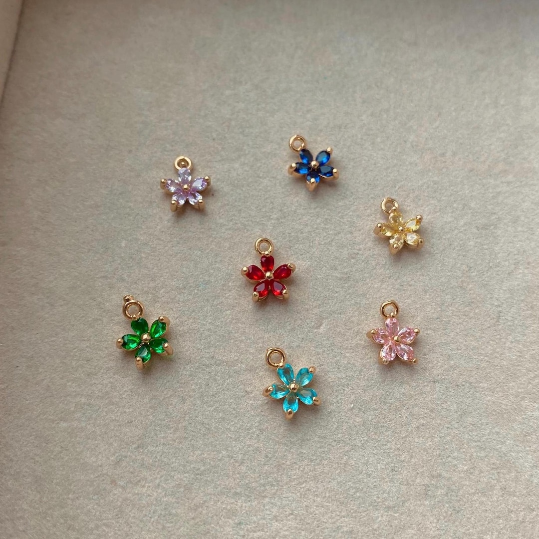 18K Gold Plated Delicate Flower Charm, Cz Flower Pendant, Zirconia ...