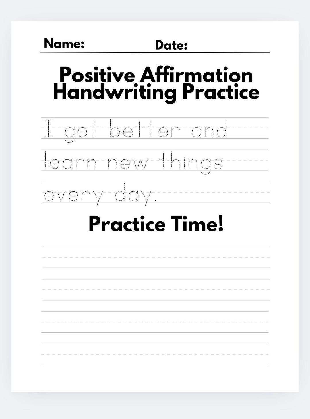 Writing Practice, Positive Affirmation, Template - Etsy