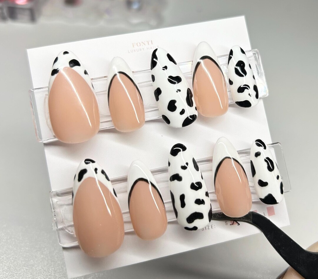 Cow Print | French Tips | Gel Polish | Hand-made | Re-useable - Etsy