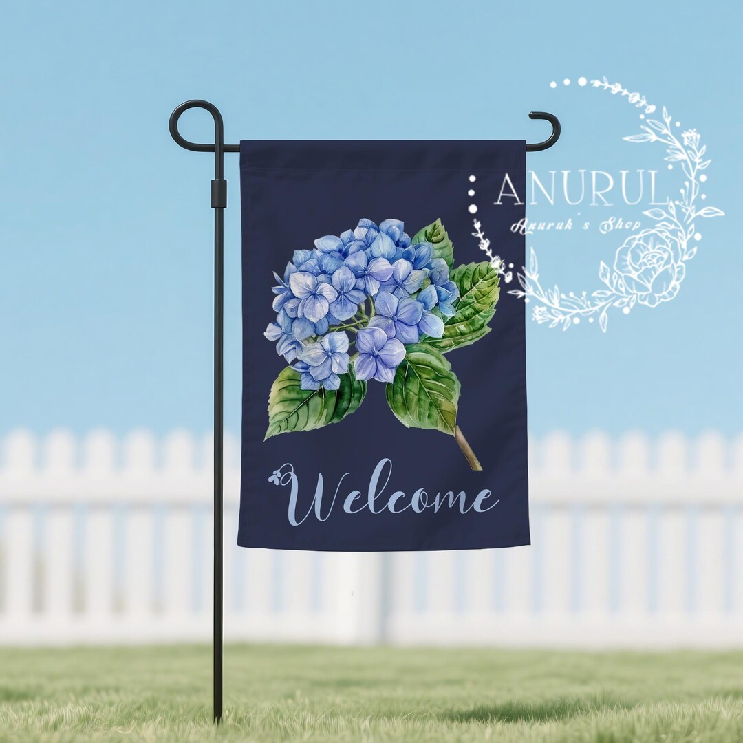 Blue Hydrangea Welcome Garden and House Flag,vintage Floral Design Yard ...