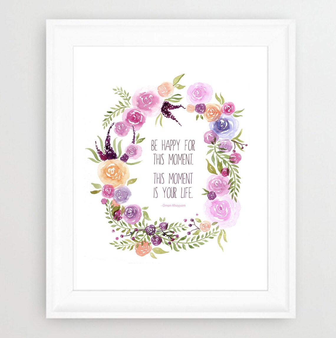 Floral Wreath WATERCOLOR ART, QUOTE, Happiness, Mindfulness, Peace ...