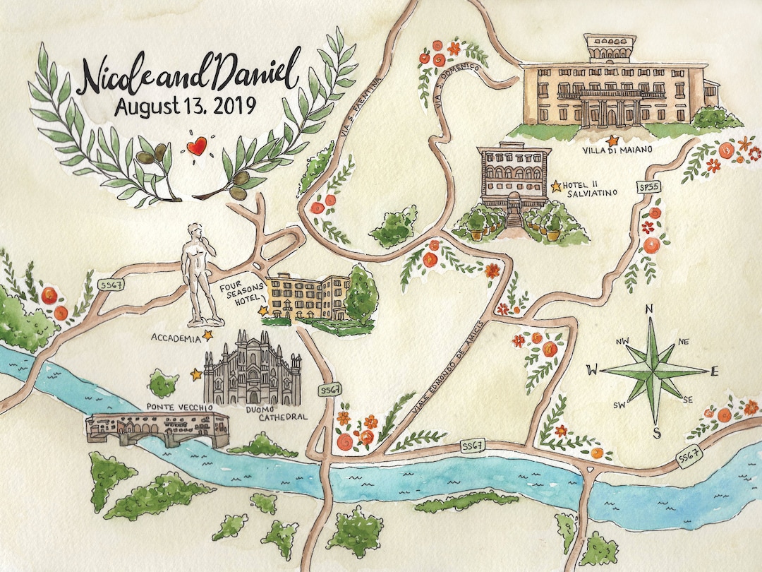 Custom MAP Painted Wedding Venue Map, Original Painting and Printable ...