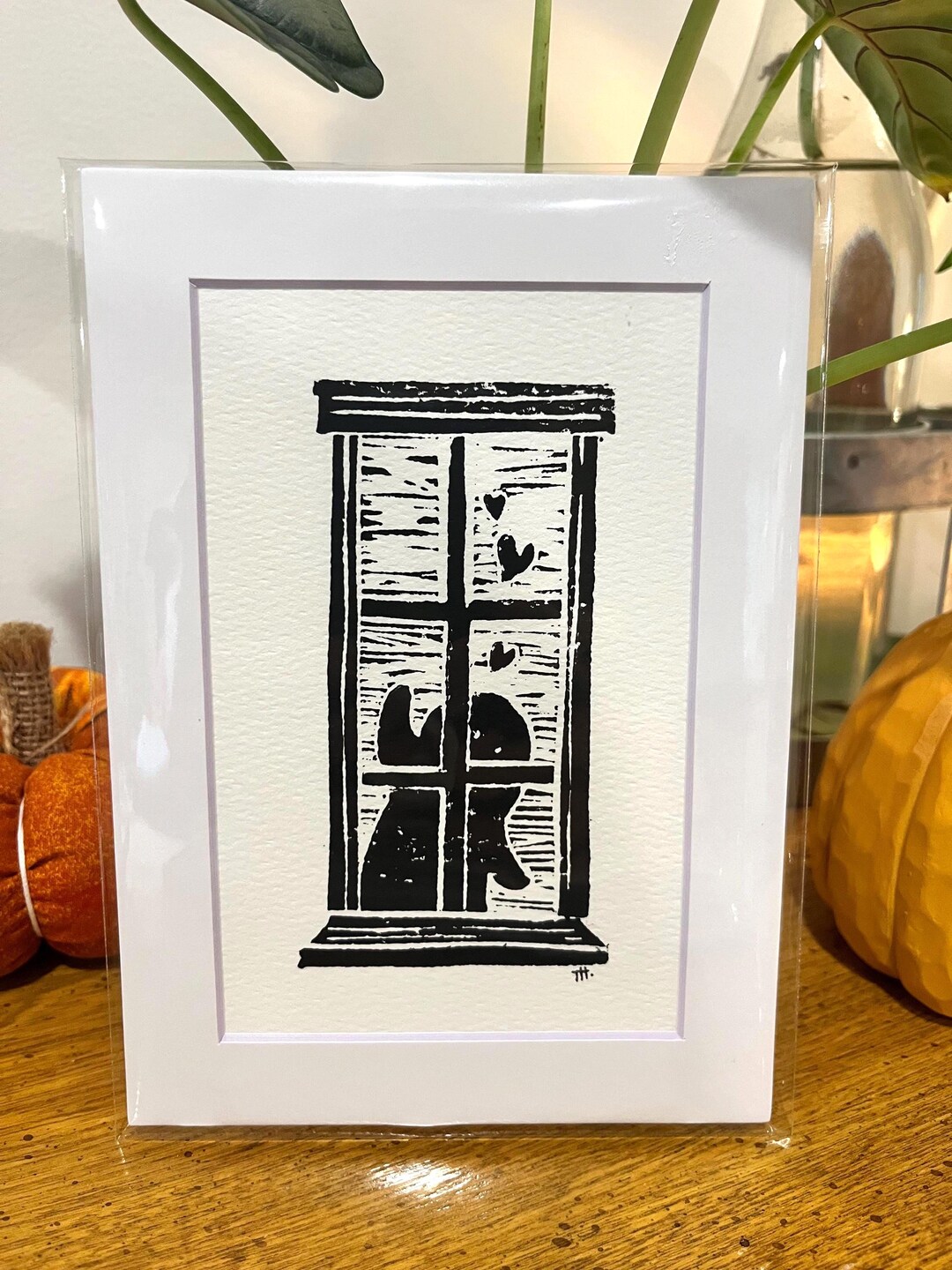 ORIGINAL Linocut Art, Black and White, Ghost, HALLOWEEN Decor, 4x6 ...