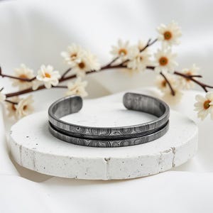 Groove Damascus Steel Bracelet for Men Cuff Handcrafted Bracelet for ...