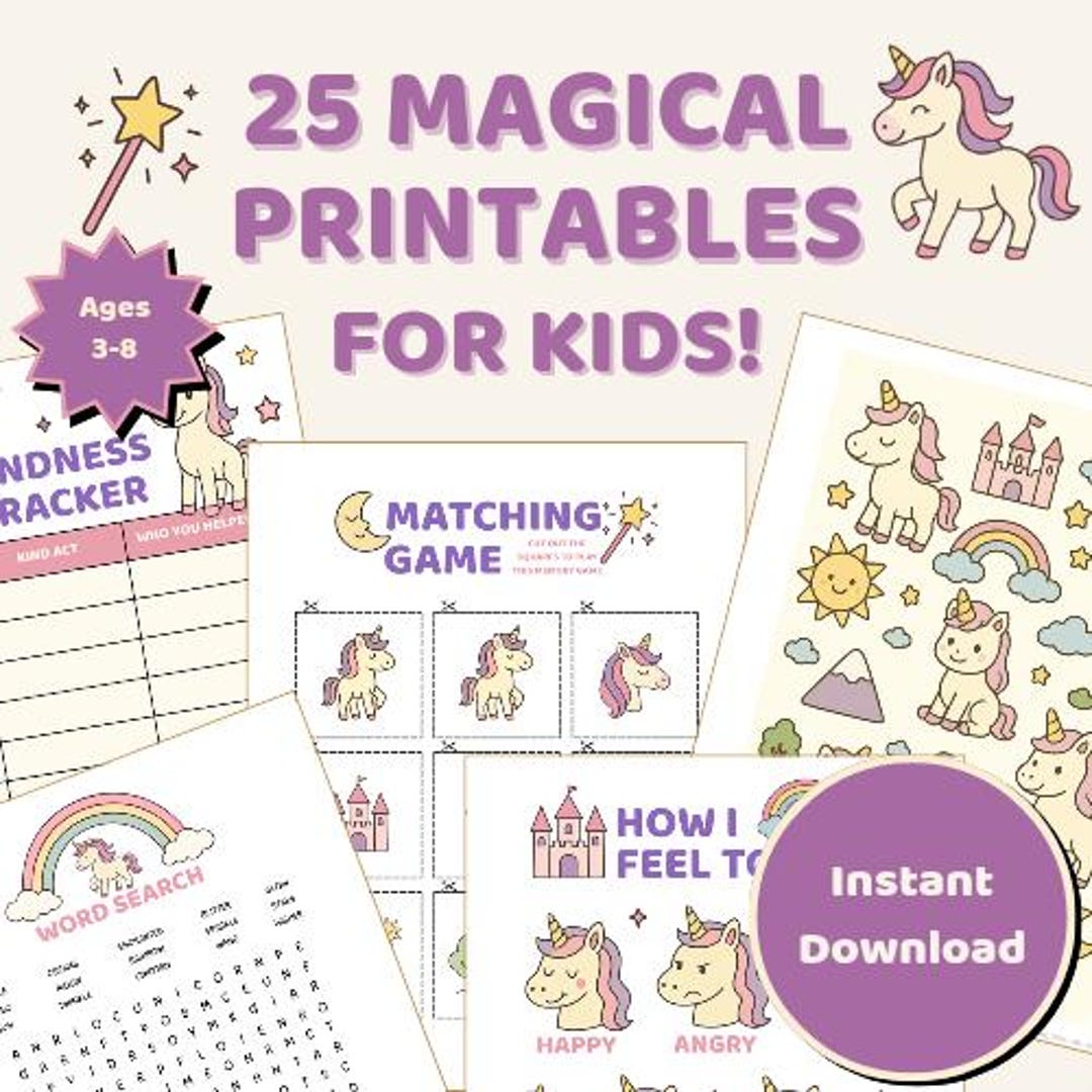 Unicorn Themed Kids Activity Pack – 25-page Printable PDF | Coloring ...