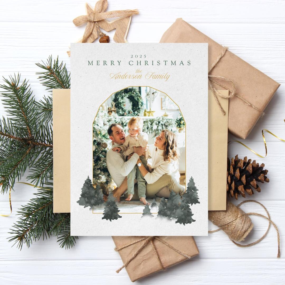 Editable Christmas Family Postcard With Photo – Modern Minimalist ...