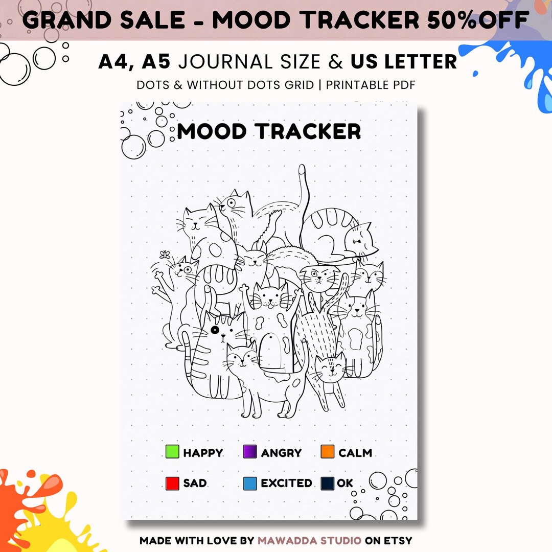 Cute Cats Mood Tracker ~ Printable Journal Page ~ Feelings Tracker ...