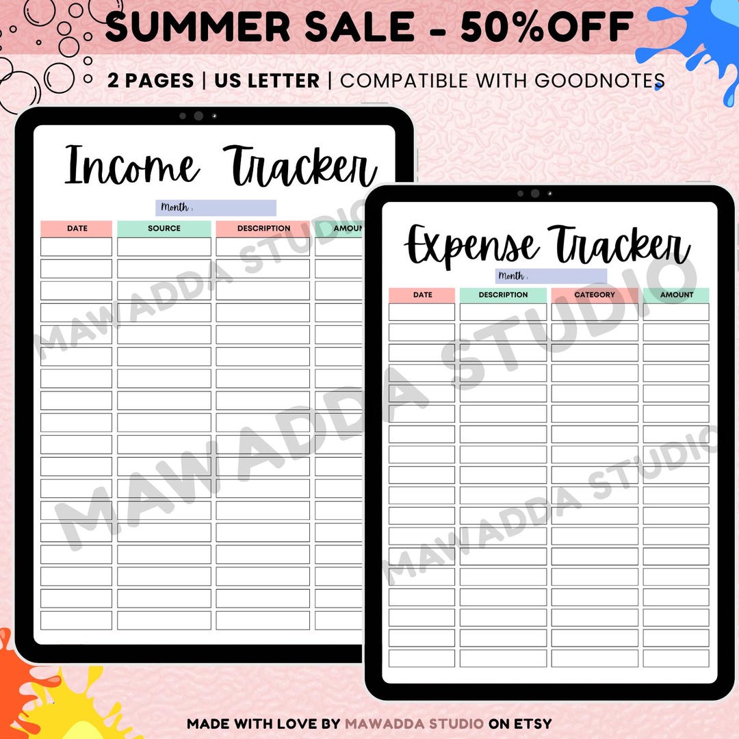 Income & Expense Tracker, Printable Monthly Budget Planner, Money ...