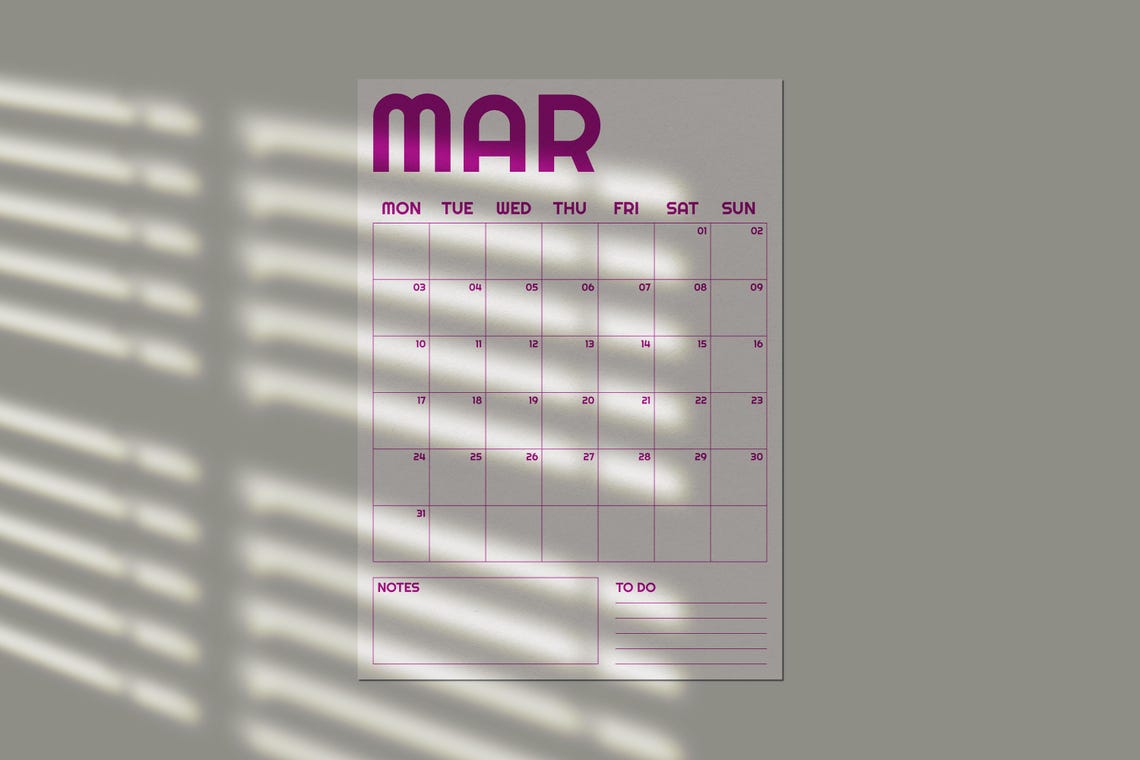 2025 Printable Calendar – A3 & A4 Sizes, Monday Start, Minimalist ...