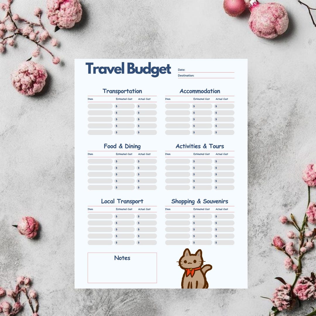Travel Budget Planner Printable, Work / Holiday Spending Worksheet ...