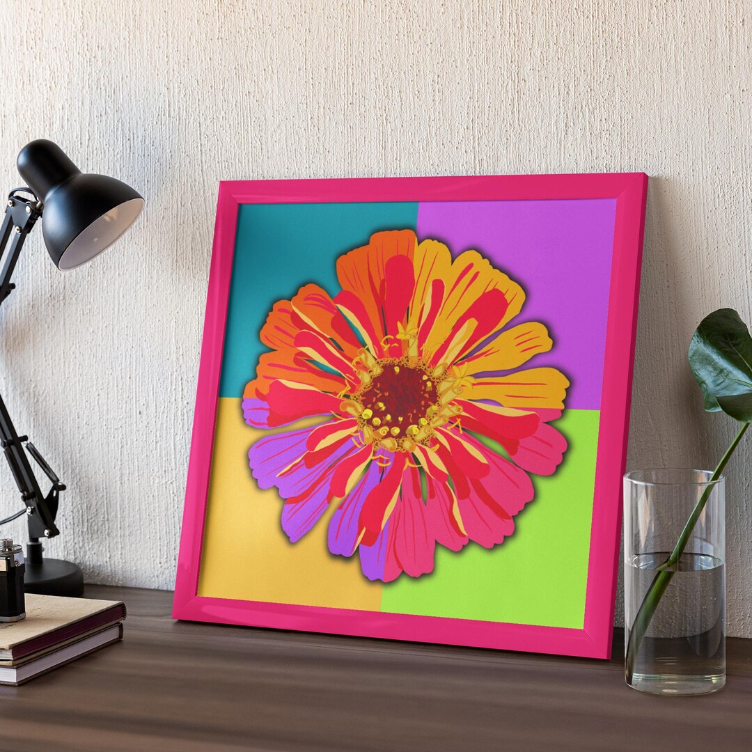 Bright Pop Art Zinnia Poster - Colorful Floral Wall Art - Happy Home ...