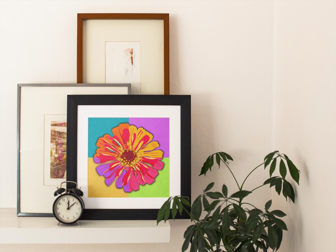 Vibrant Pop Art Zinnia Poster | Colorful Floral Wall Art | Joyful Home ...