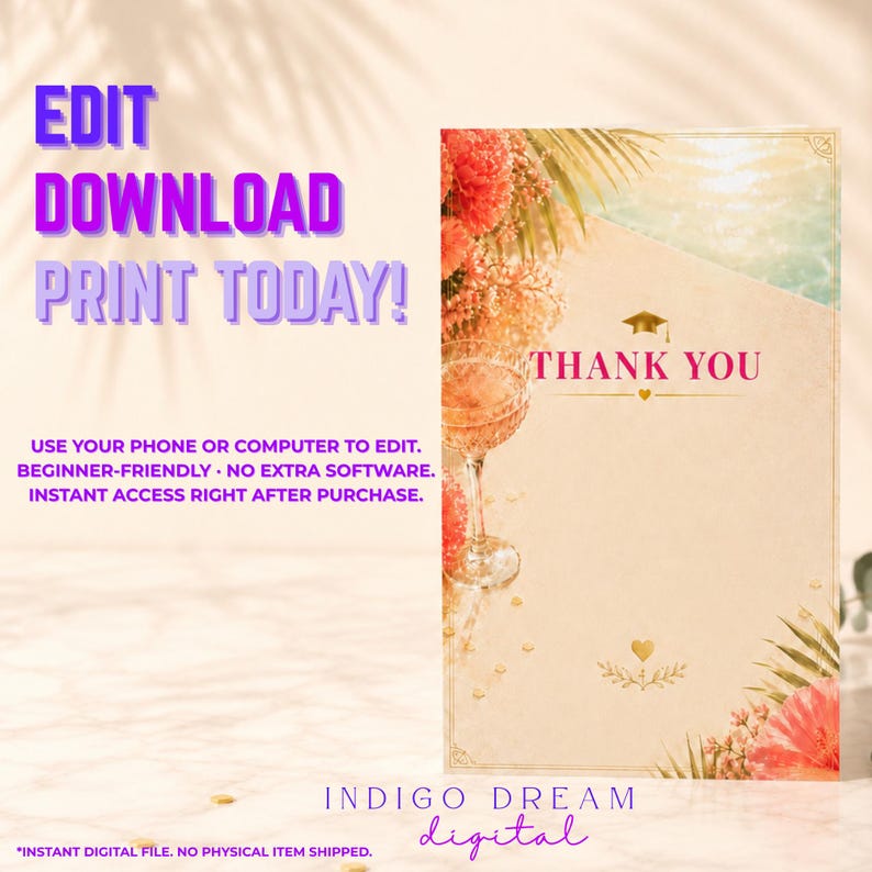 Poolside Graduation Thank You Card | Animated MP4 + 5x7 Print (digital ...