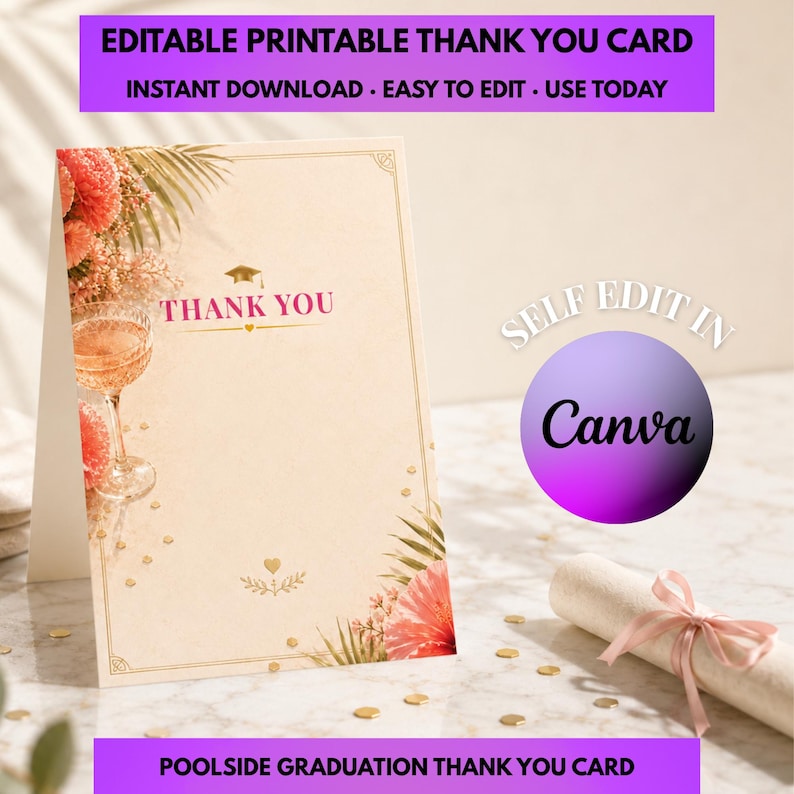 Poolside Graduation Thank You Card | Animated MP4 + 5x7 Print (digital ...