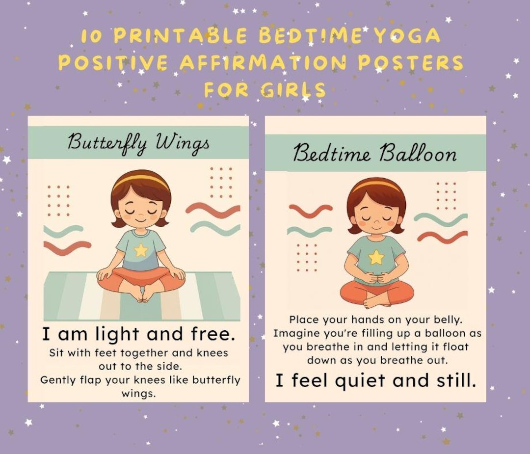 Girl's Affirmation Yoga Poster: Kids Mindfulness, Bedtime Poses (PDF ...
