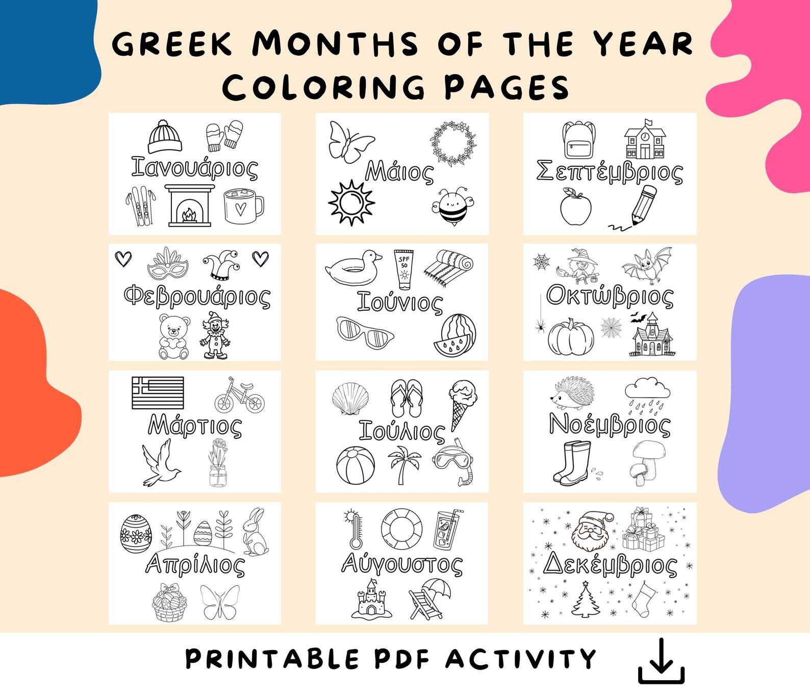 Greek Learning Pack: Alphabet, Days, Months, Vehicles (printable PDF ...