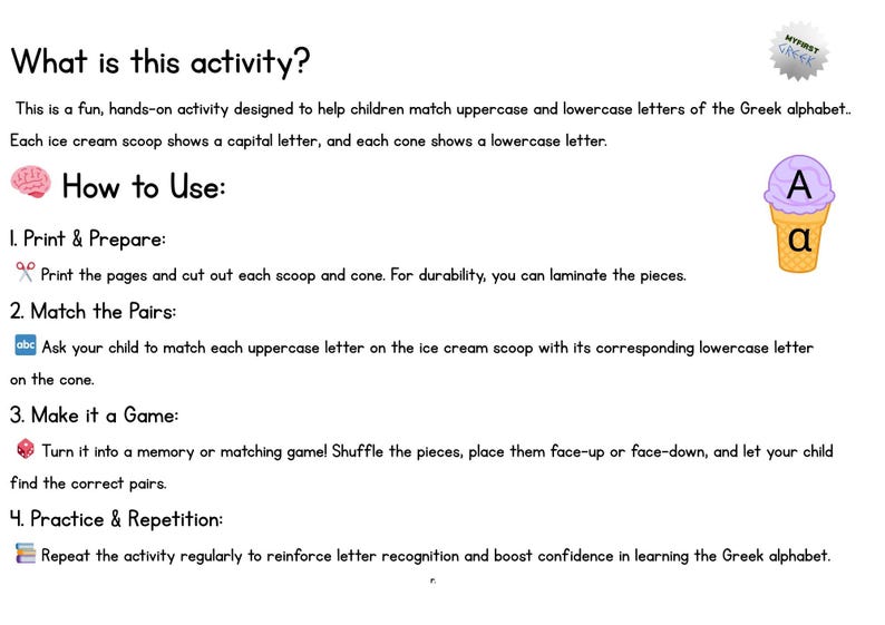 Greek Alphabet Matching Game | Uppercase & Lowercase Ice Cream Scoops ...