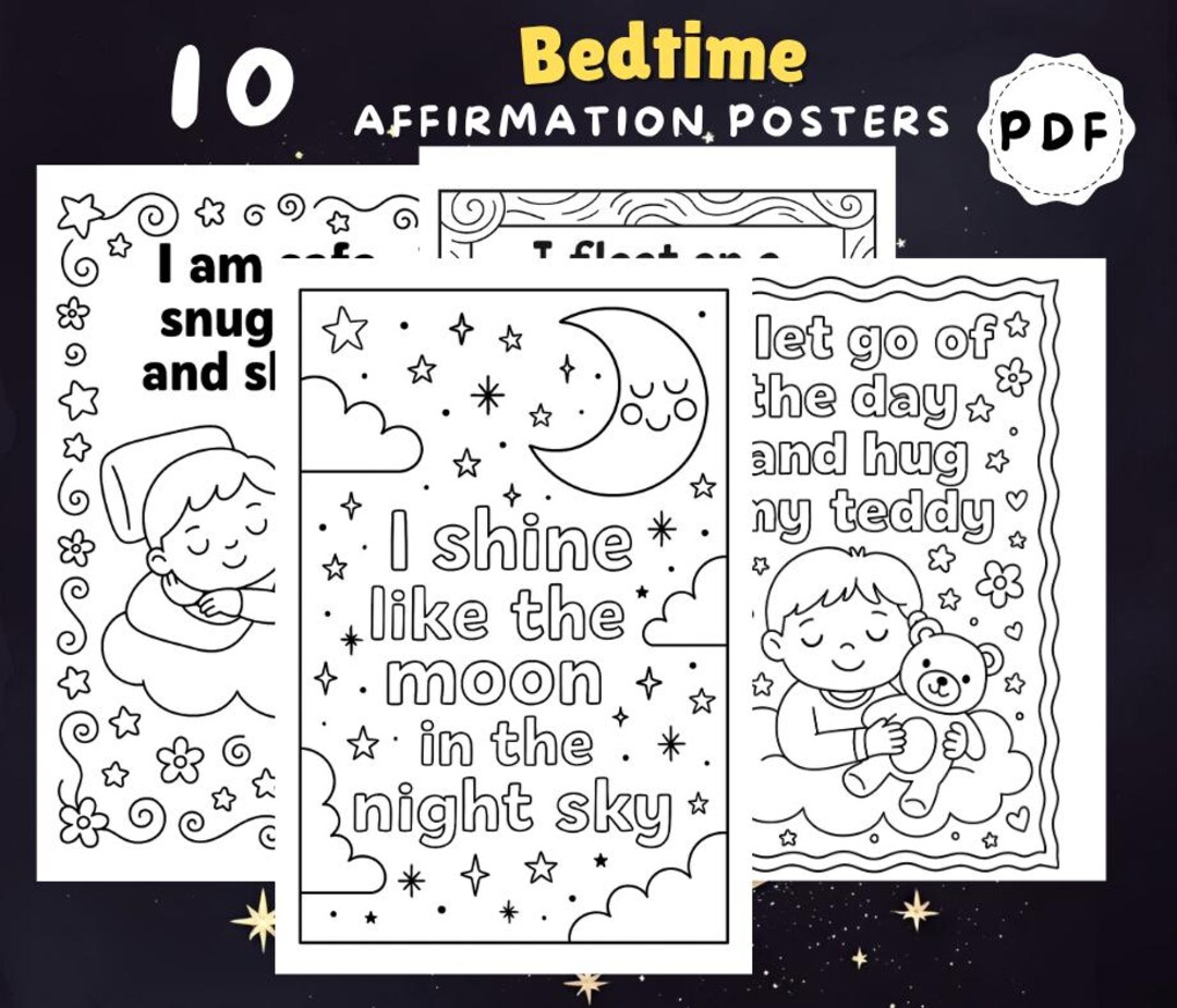 Bedtime Affirmation Coloring Posters for Kids PDF - Etsy UK