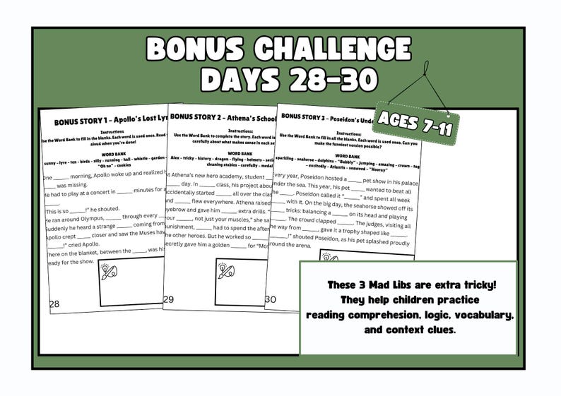 Greek Mythology Mad Libs 30 Day Challenge | Greek Gods Writing Activity ...