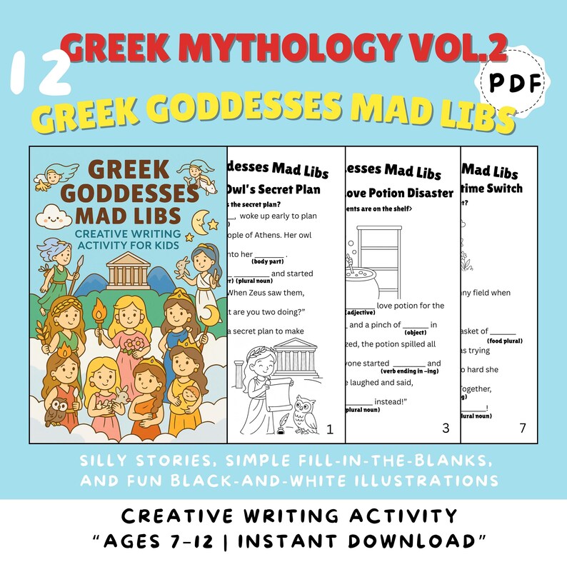 Greek Goddesses Mad Libs – Greek Mythology Creative Writing & Coloring ...