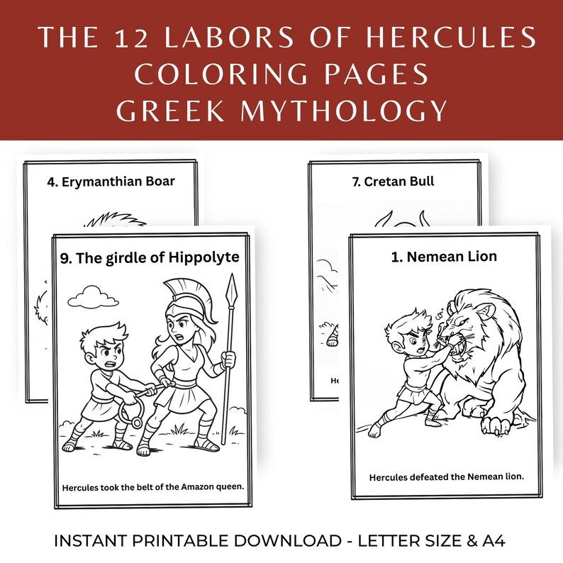 Greek Mythology Hercules Coloring Book: 12 Labors (printable PDF) - Etsy