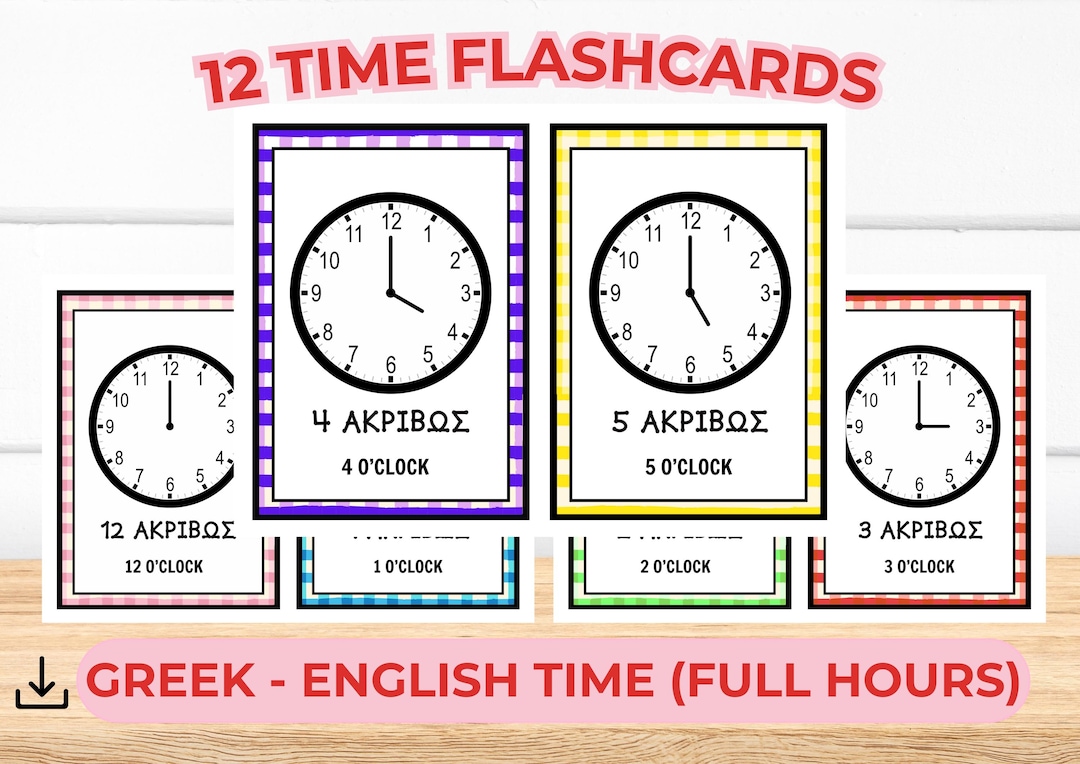 Greek Time Flashcards | Tell the Time in Greek & English | 12 Hour ...