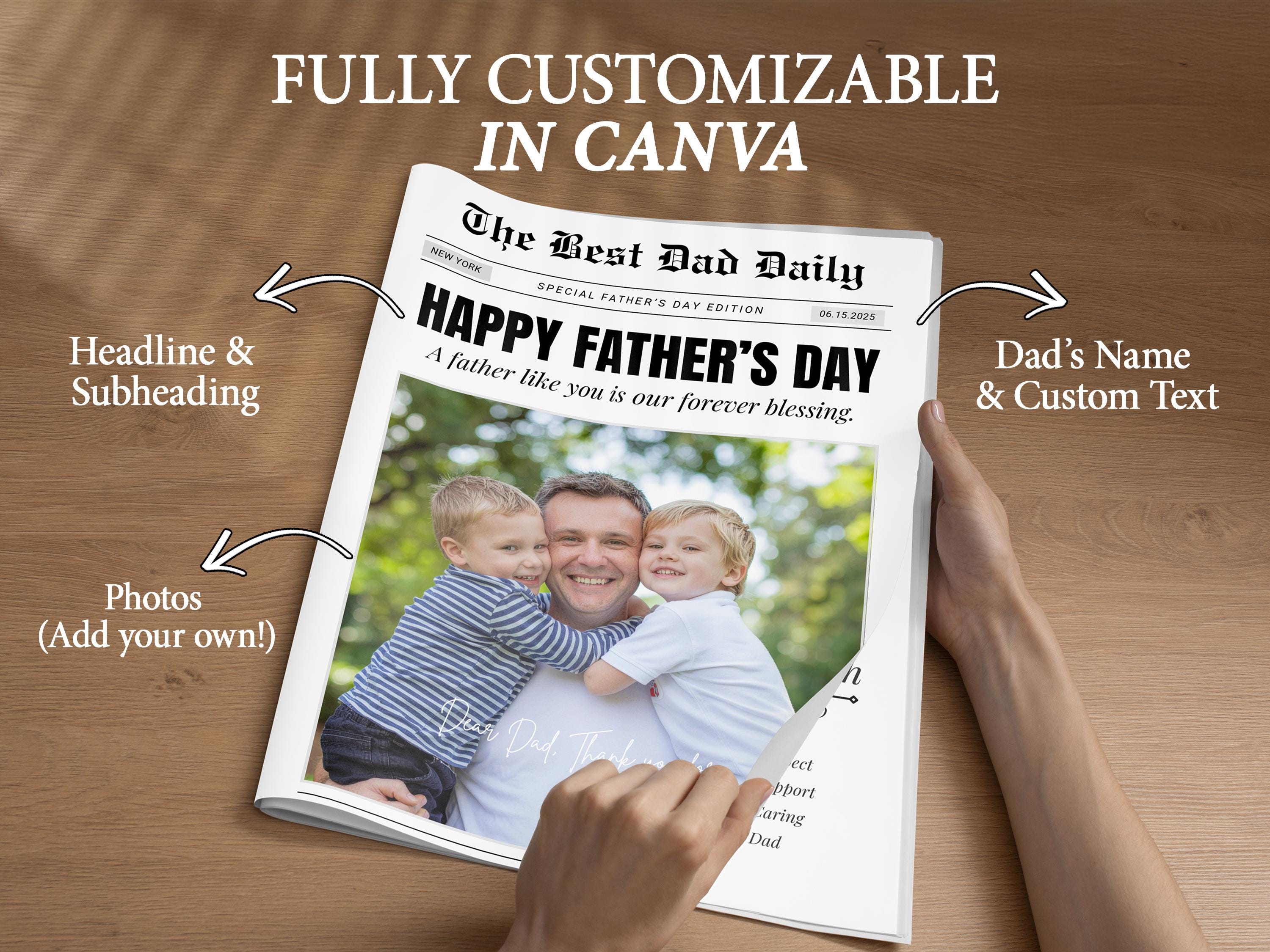 Fathers Day 2026 Newspaper Card Template, Printable Digital Download ...