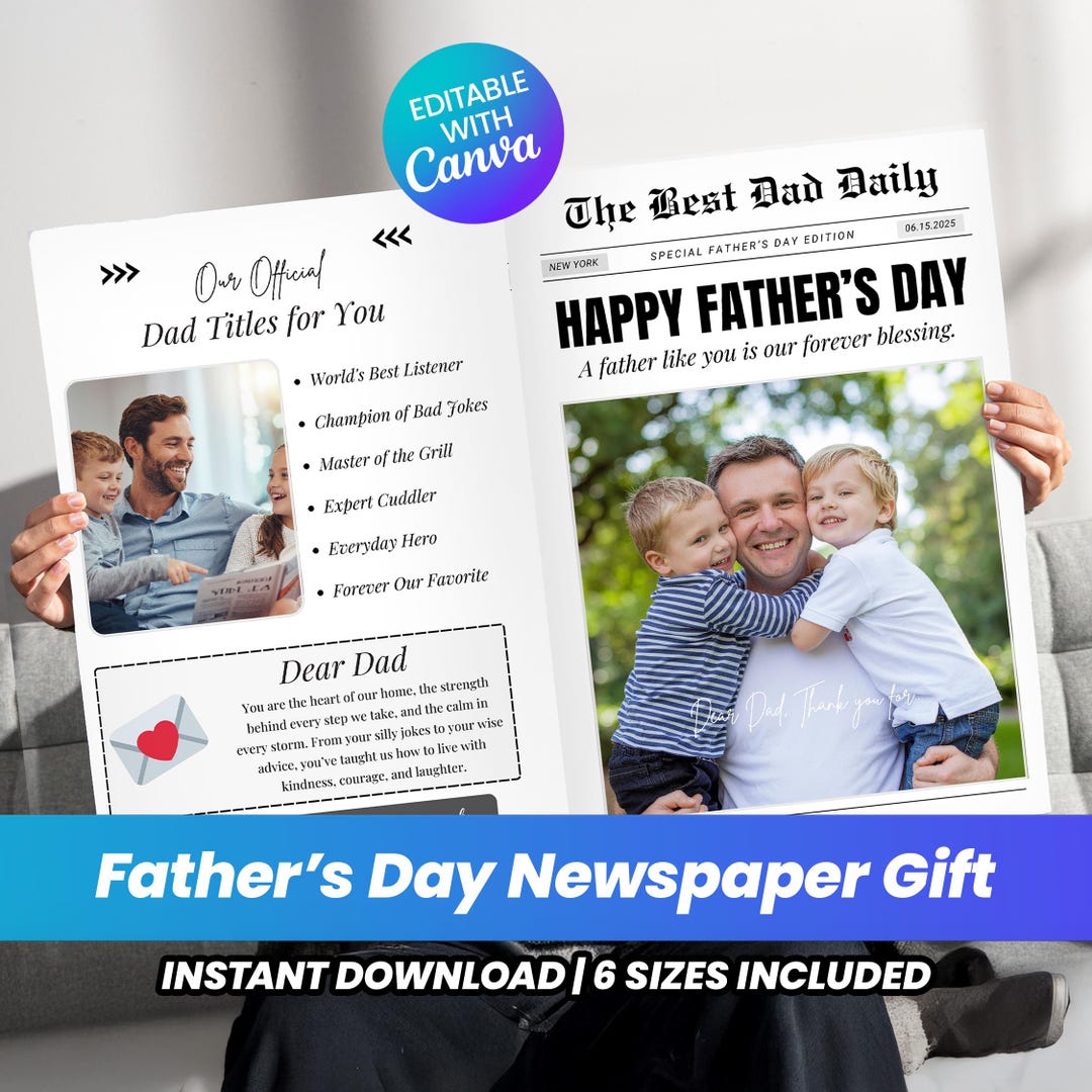2025 Father’s Day Newspaper Gift, Canva Editable Gift for Dad, DIY Gift ...