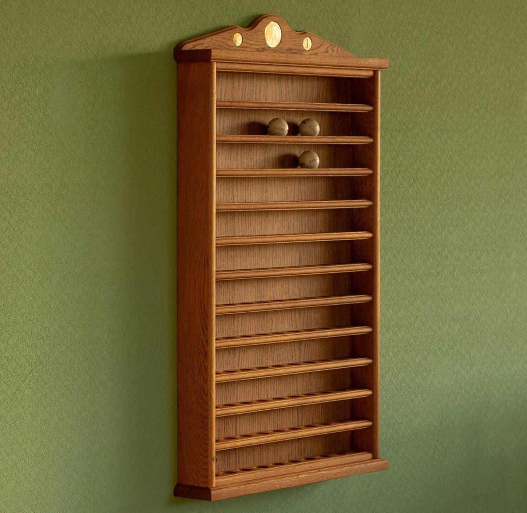 Golf Ball Display Shelf | Solid Oak Rack for 120 Balls | Wall-mounted ...