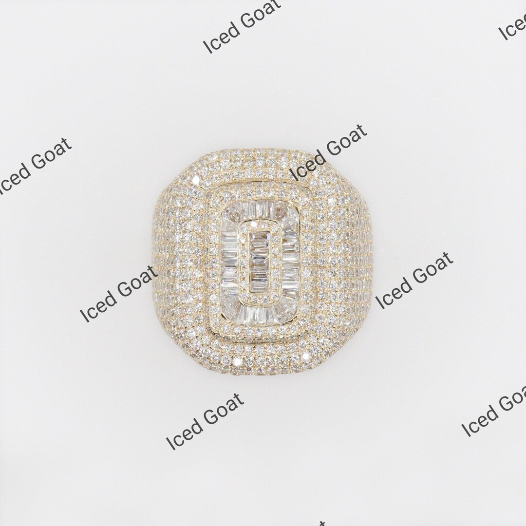 Iced Out Personalized Initial Letter Ring for Men, Real VVS Moissanite ...