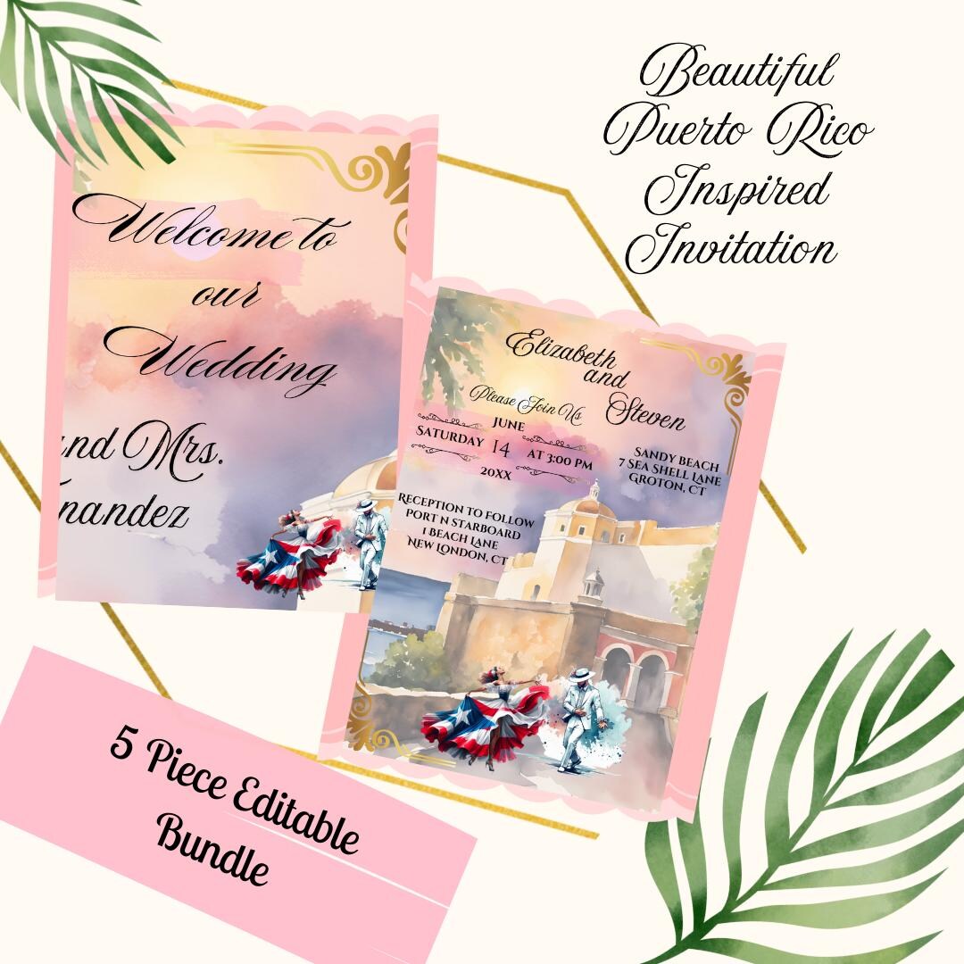 Puerto Rico Dancer Wedding Invitation Moro 5 Piece Bundle RSVP Favor ...