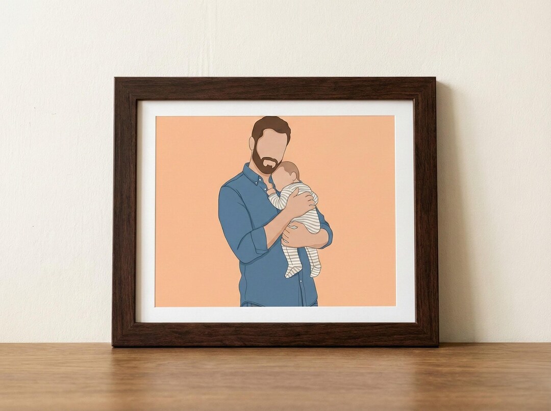 Custom Dad and Baby Portrait From Photo, First Fathers Day Gift ...