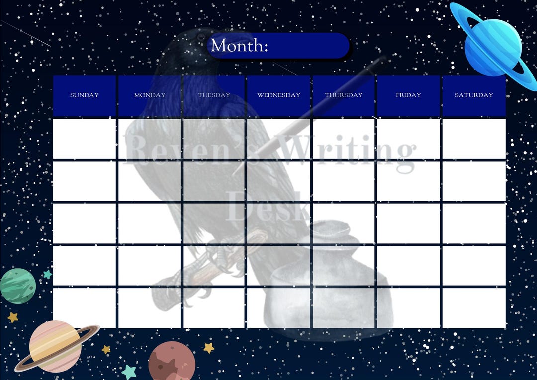 Space Themed Digital Printable/reusable Calendar - Etsy