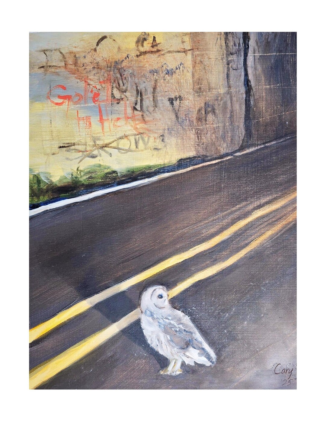 Owl on Urban Street With Graffiti, Oil on Wood Panel PRINT - Etsy