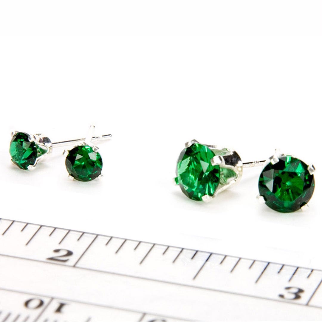 Emerald Earrings May Birthstone Stud Earrings / Sterling Silver ...