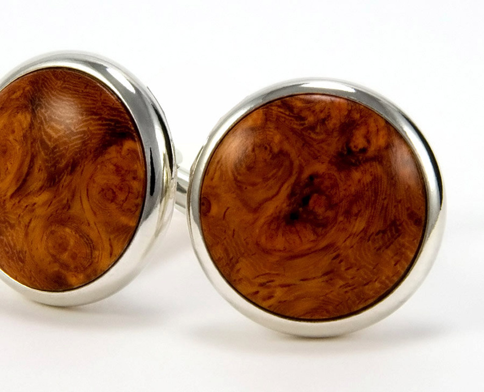 Silver Cufflink Tuxedo Stud Set Amboyna Burl Wood Cufflinks - Etsy