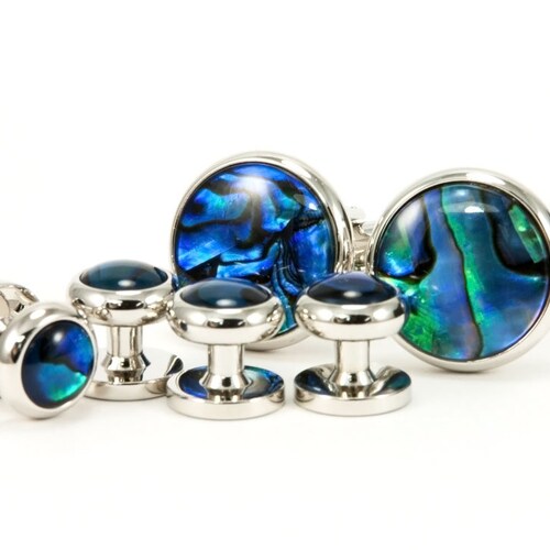 Tuxedo Studs Blue Paua Shell Silver Cufflinks Tuxedo Stud Set - Etsy