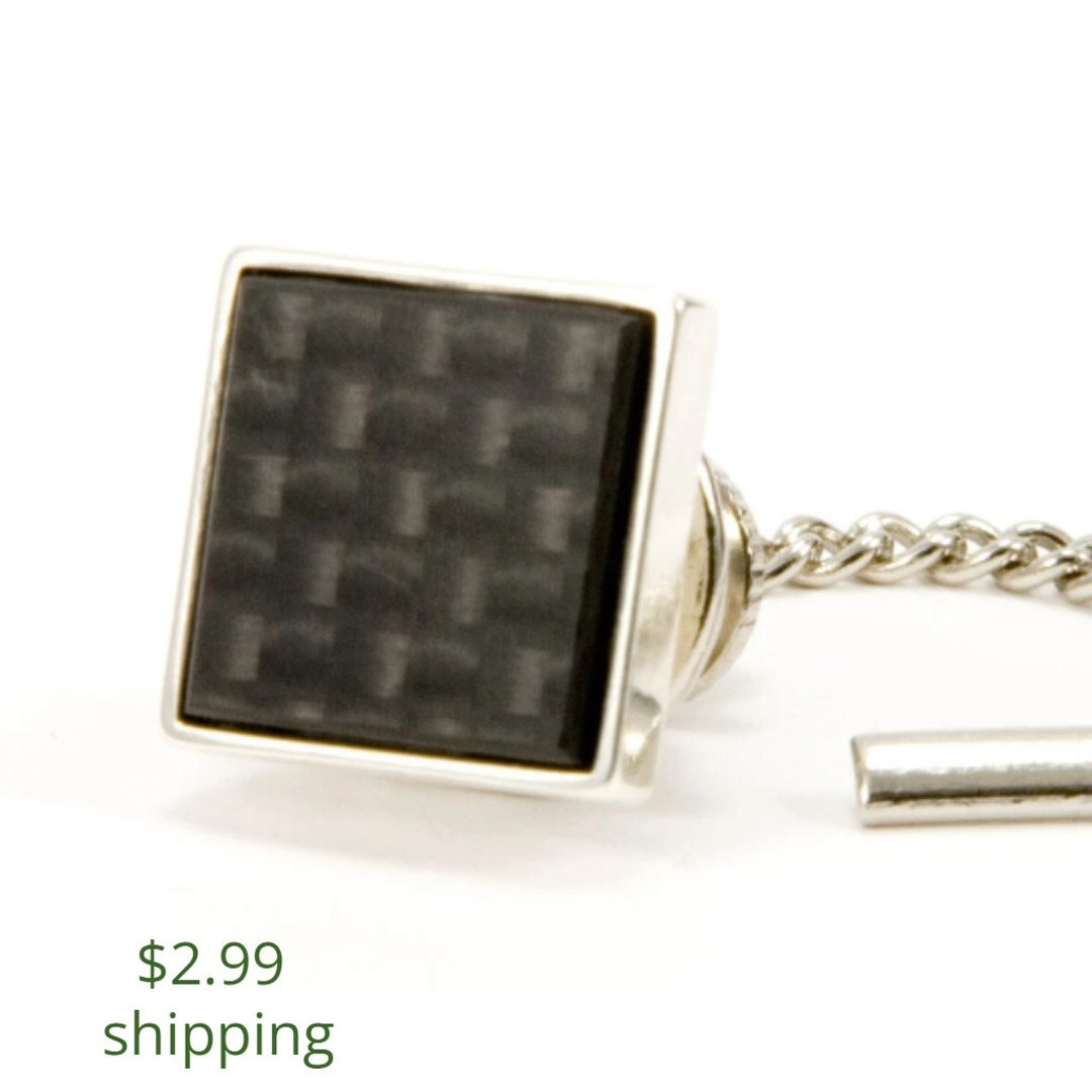 Mens Tie Tack / Lapel Pin Sterling Silver Black Carbon Fiber - Etsy