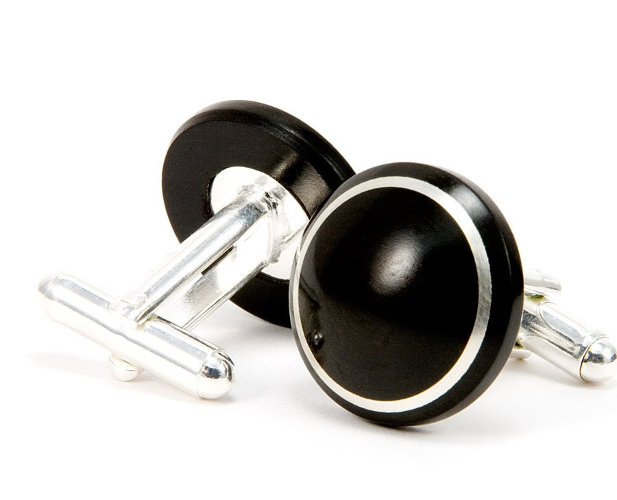 Ebony Wood Cufflinks Silver Inlay Jewelry Gift for Men - Etsy