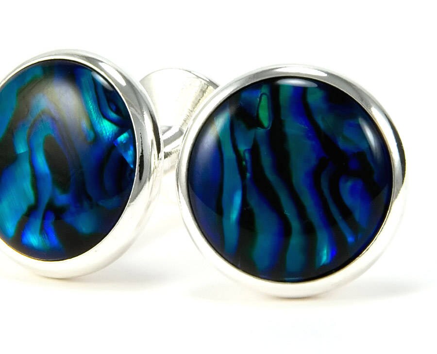 Blue Paua Shell Silver Cufflinks Abalone Wedding Cufflinks | Etsy