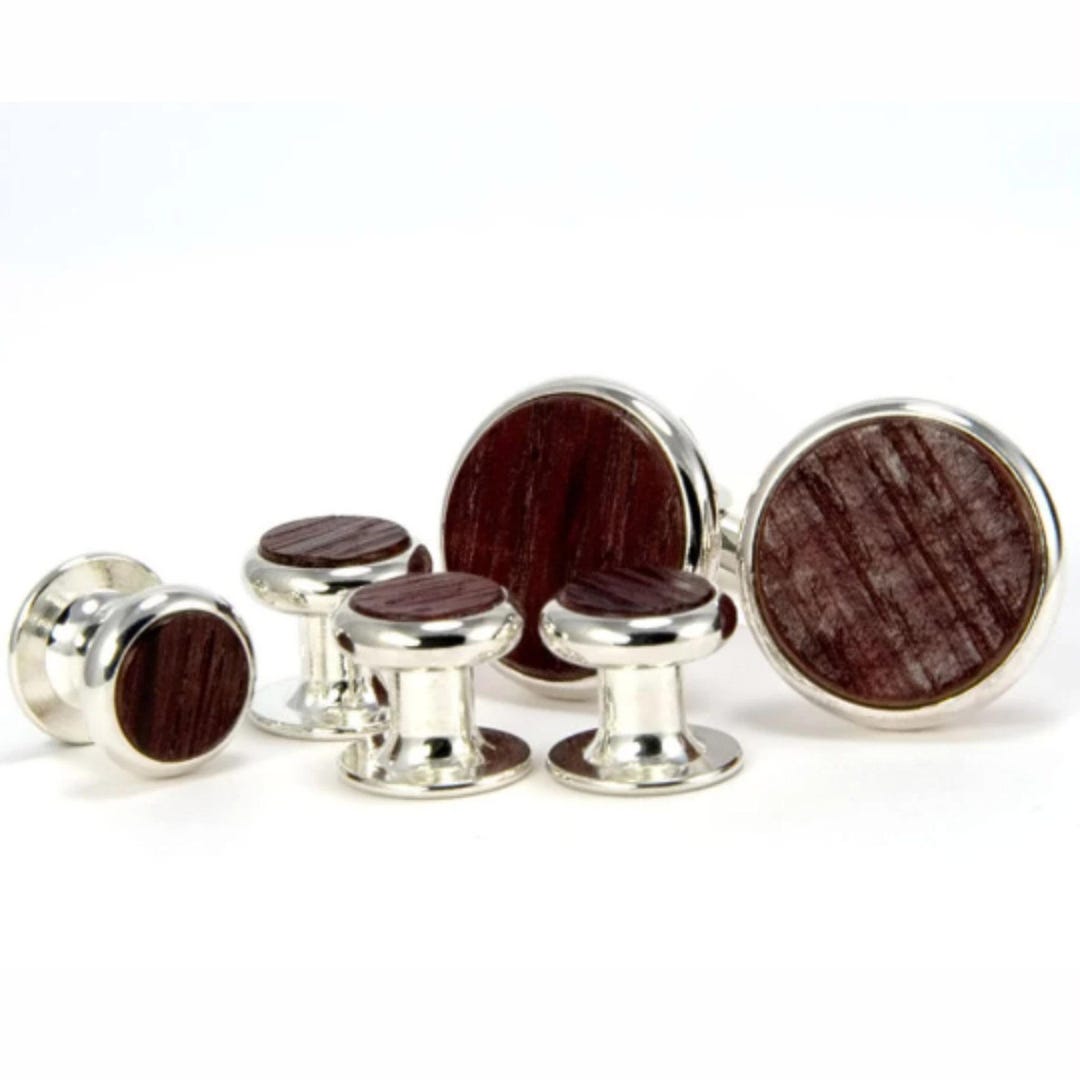 Wine Barrel Wooden Cufflinks Shirt Studs Gift for Him, Silver Cufflinks ...