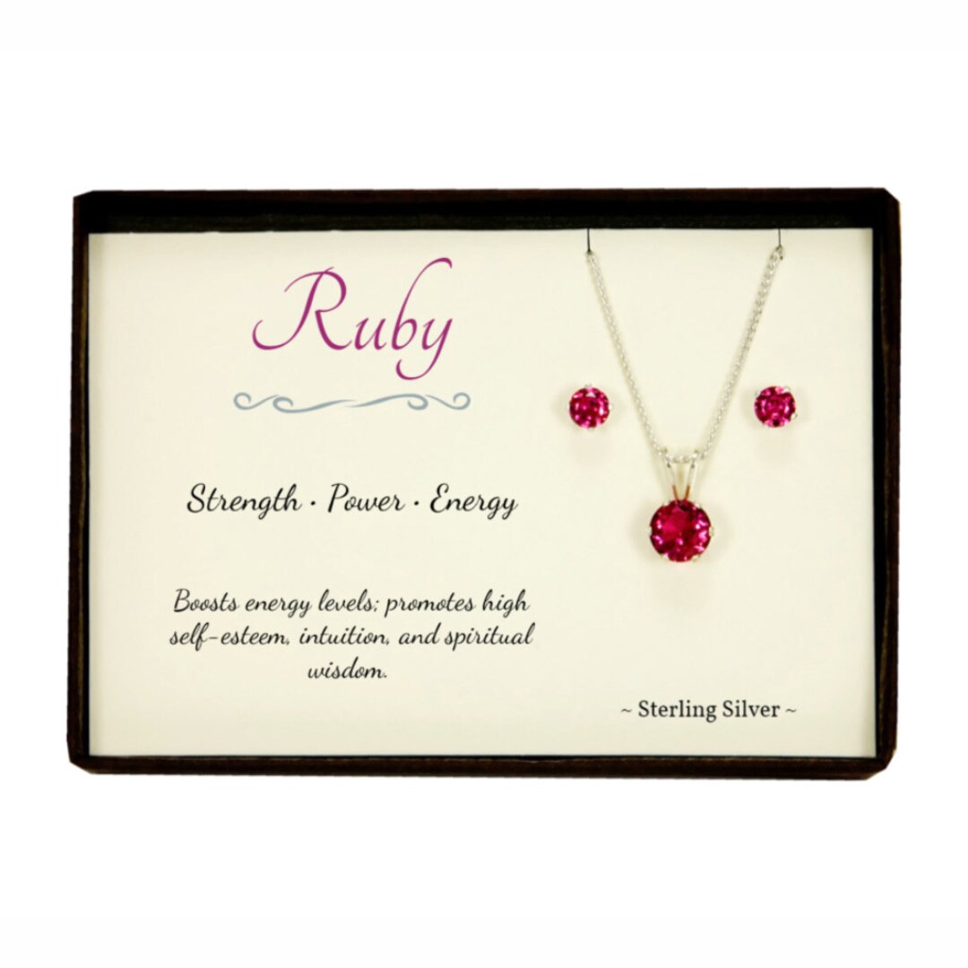 Ruby Stud Earrings With Matching Ruby Pendant Necklace Gift for Mom ...