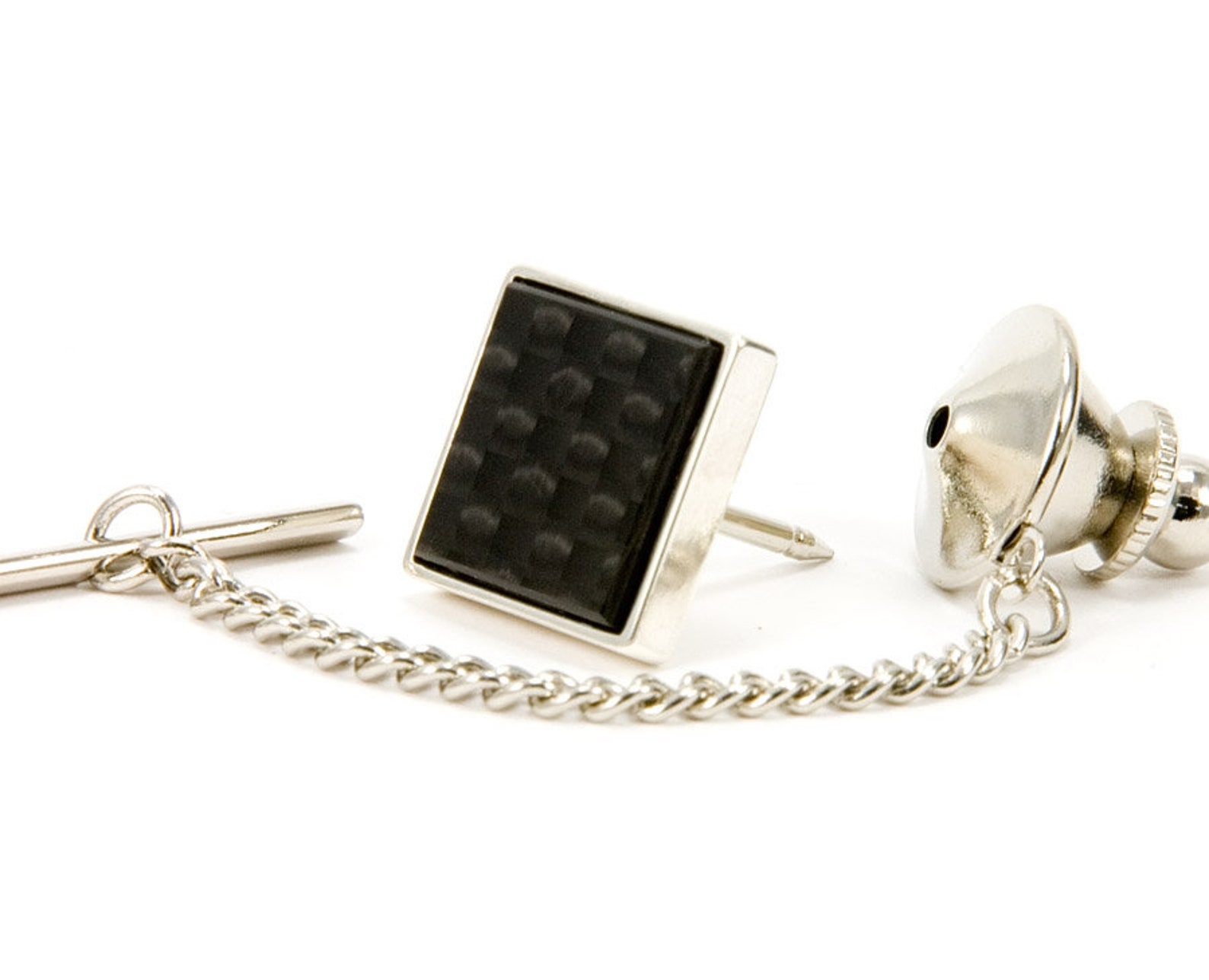 Mens Tie Tack / Lapel Pin Sterling Silver Black Carbon Fiber | Etsy