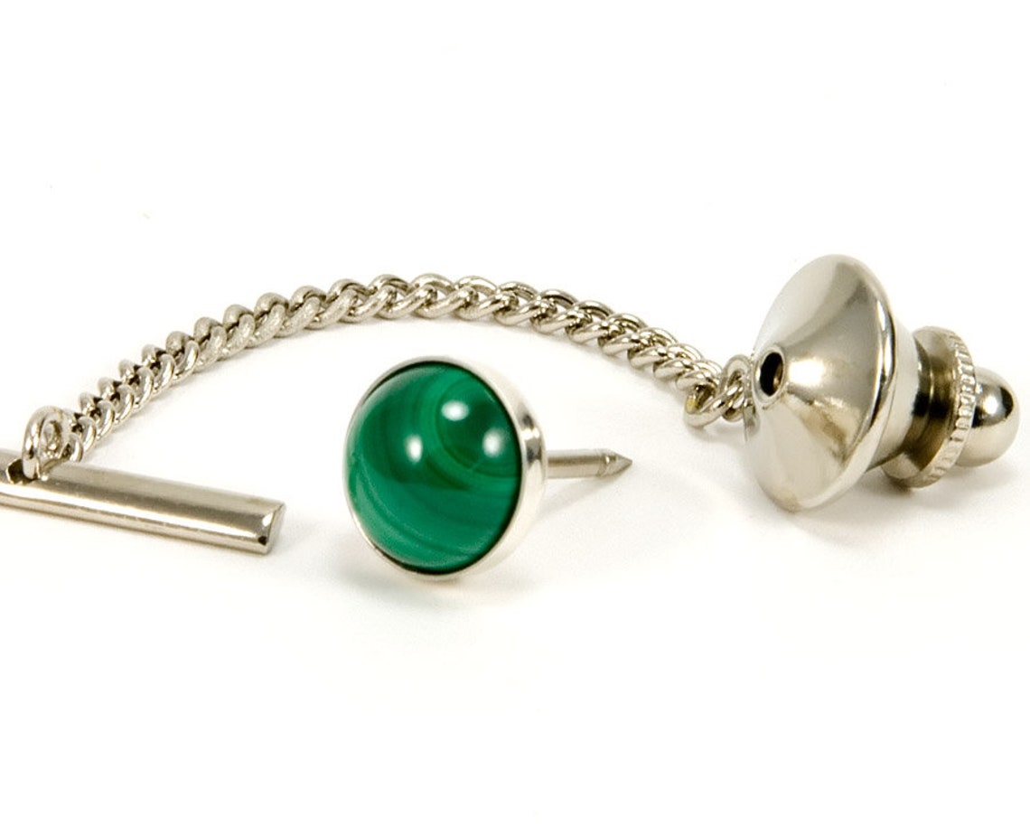 Mens Tie Tack / Lapel Pin Sterling Silver Malachite Tie Tac - Etsy